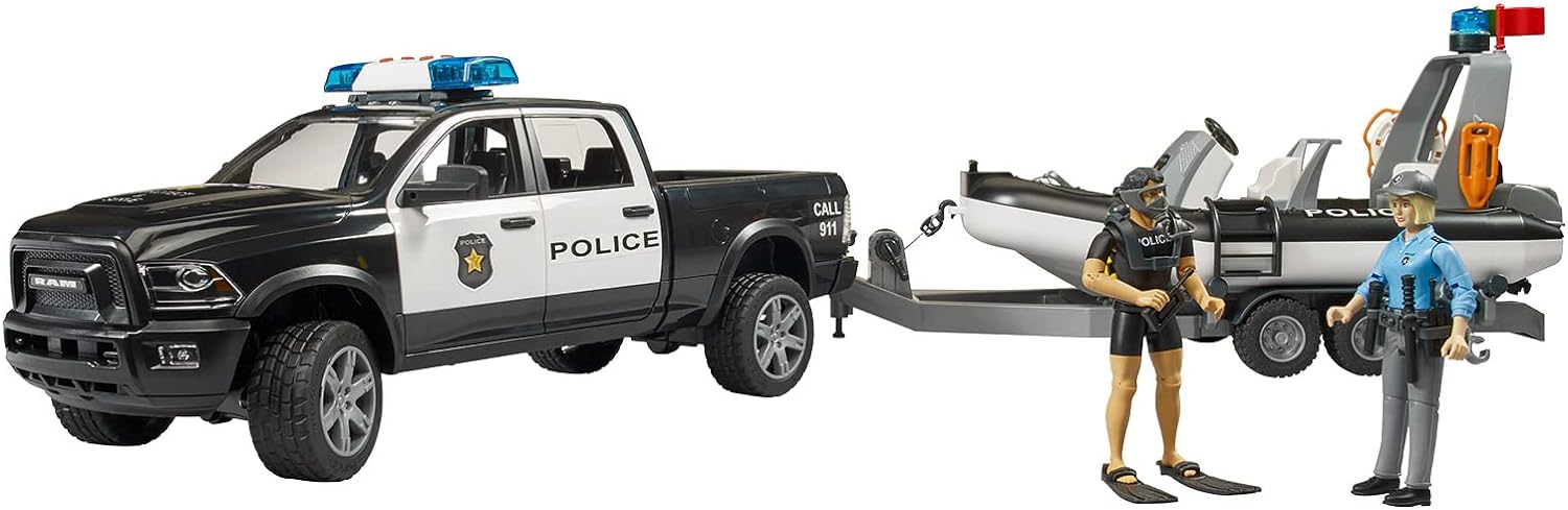 Bruder RAM 2500 Police Pickup with L + S Module Trailer & Boat