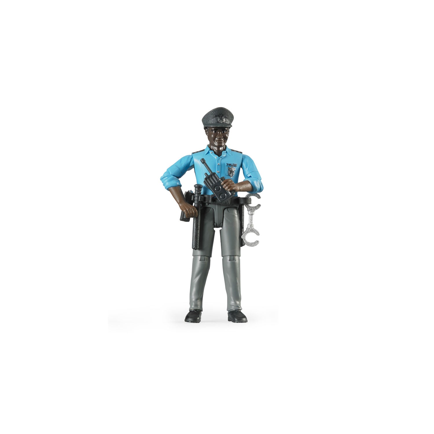 Bruder Policeman Action Figure with Dark Skin and Police Accessories,