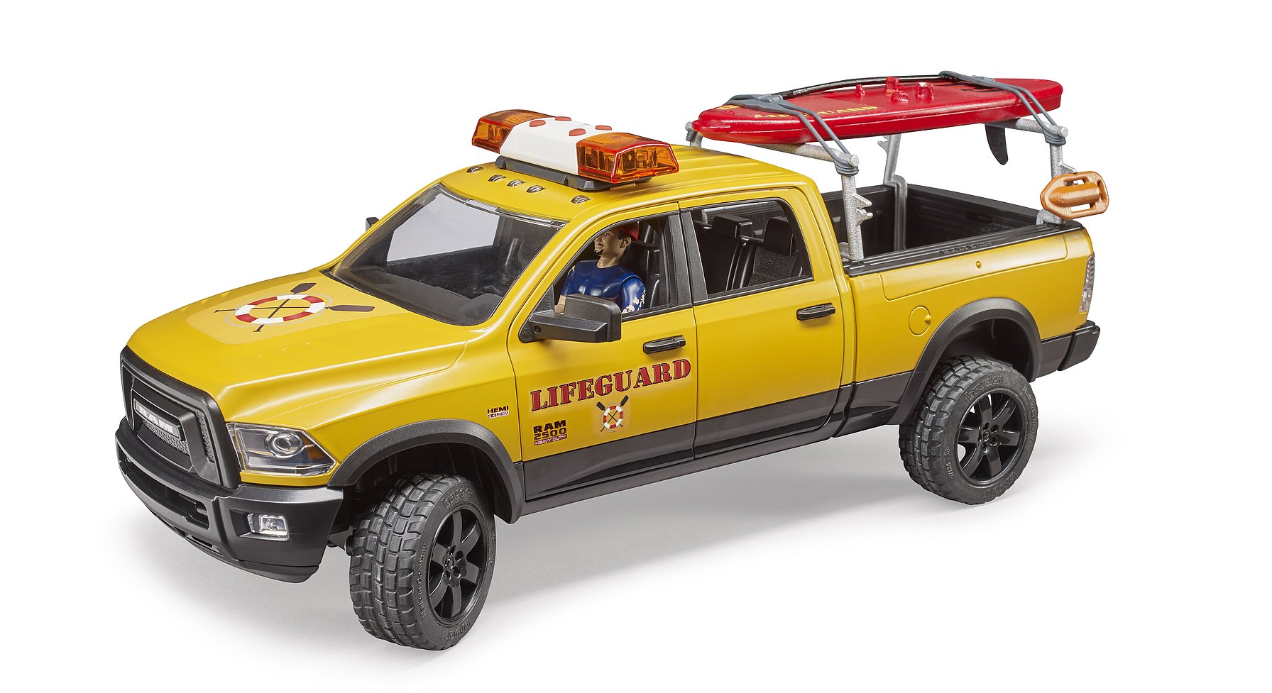 Bruder RAM 2500 Power Wagon Life Guard, Stand up Paddleboard, Light