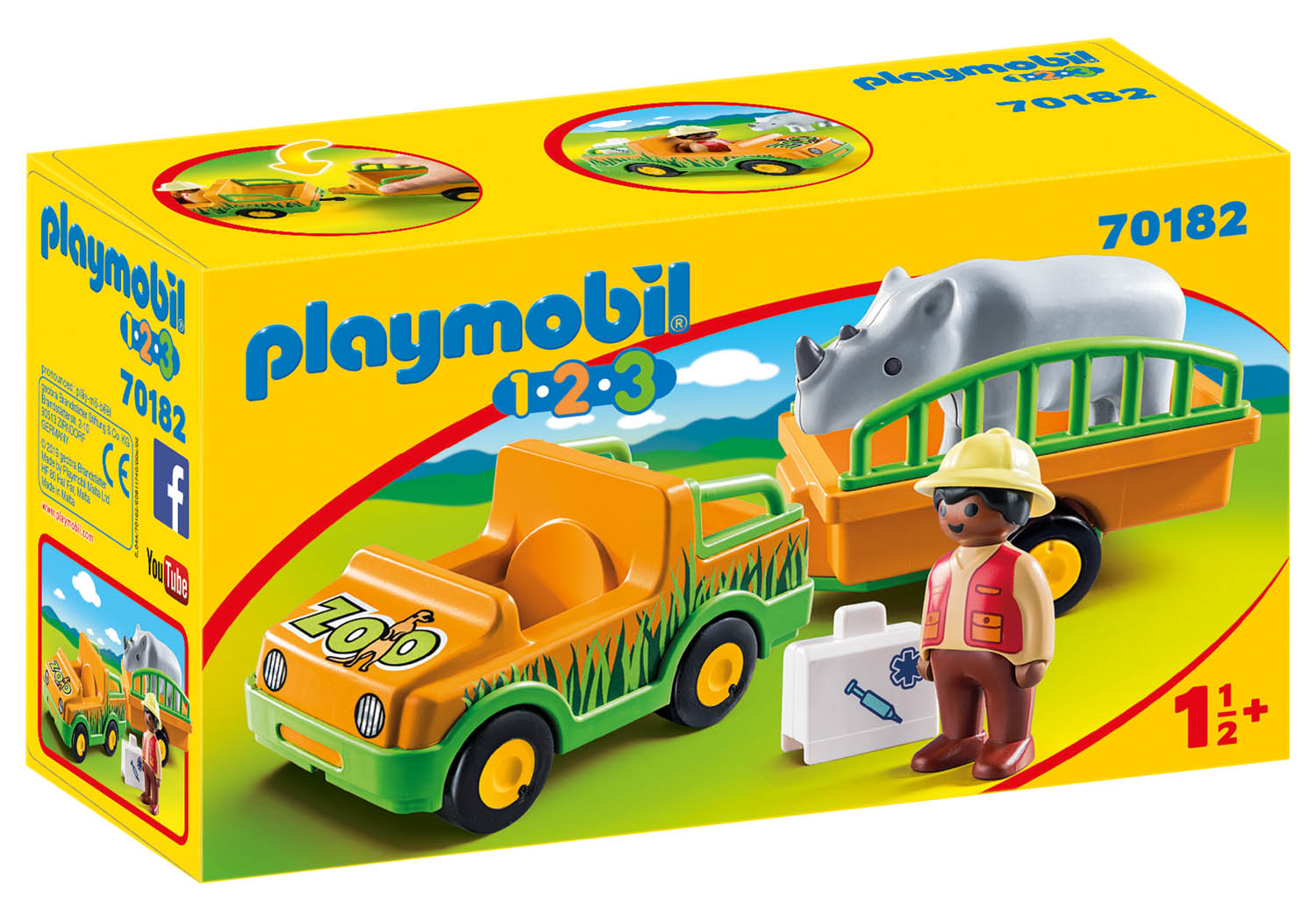 Playmobil 1.2.3 Zoo Vehicle with Rhinoceros